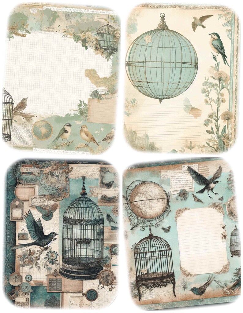 Birds World, Scrapbook Paper, Digital Printable Papers, Background, Non ...