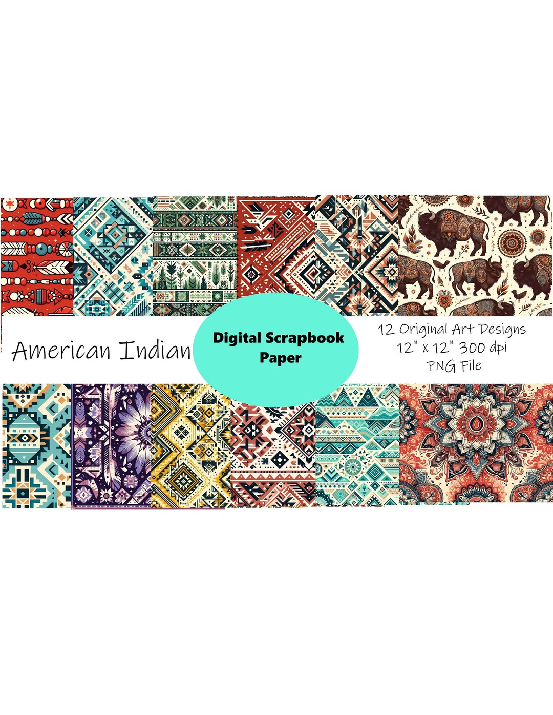 American Indian Design, Digital Printable Papers, Background, Scrapbook ...