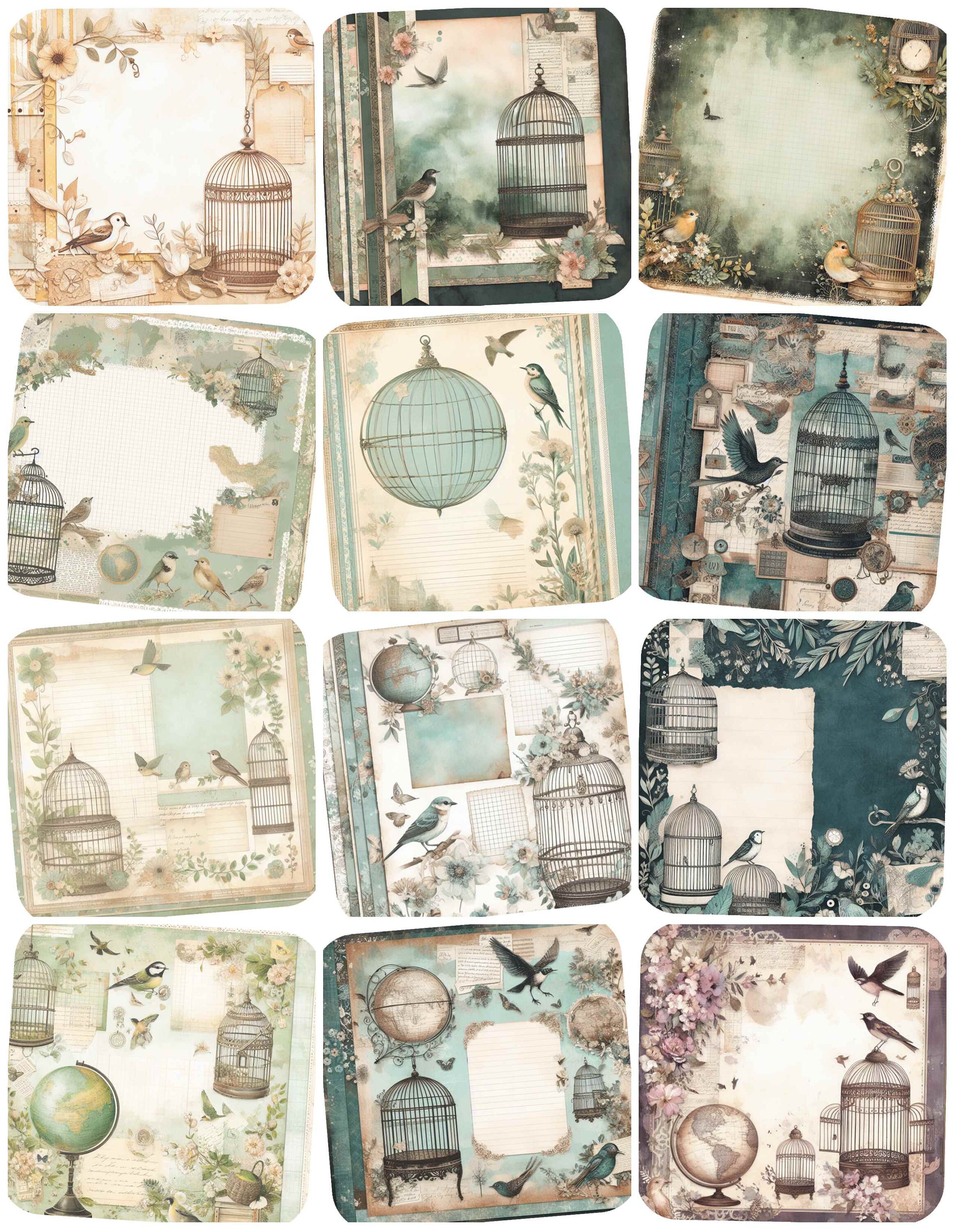 Birds World, Scrapbook Paper, Digital Printable Papers, Background, Non ...