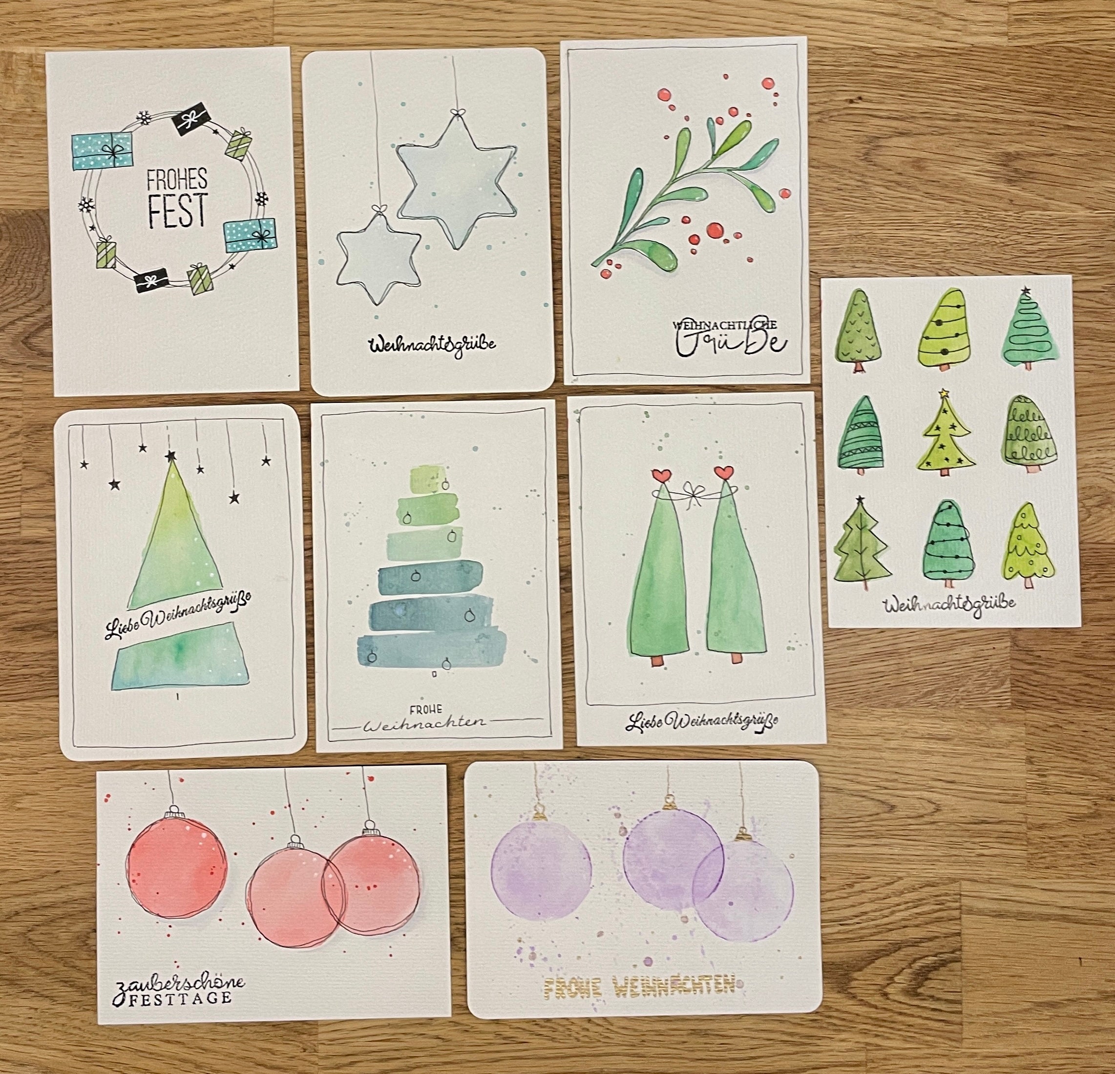 Hand-painted Christmas Card, Watercolor A6, Unique Piece, May Differ ...