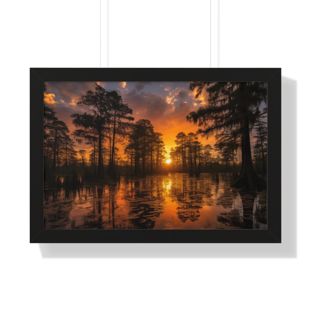Cyber Cypress Swamp Sunset Framed Poster: Southern Wall Art - Etsy