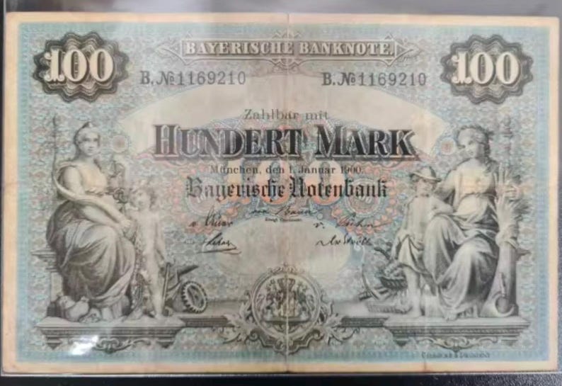 Rare Obsolete Antique Genuine 1900 Germany 100 Mark Bank Note Currency ...