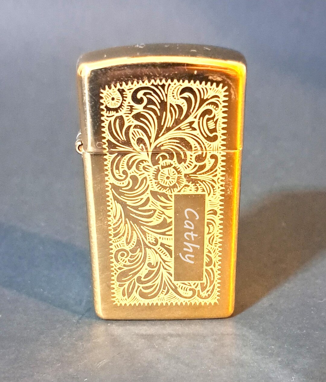 Custom Engraved Slim Venetian Brass Zippo / Authentic & New Zippo ...