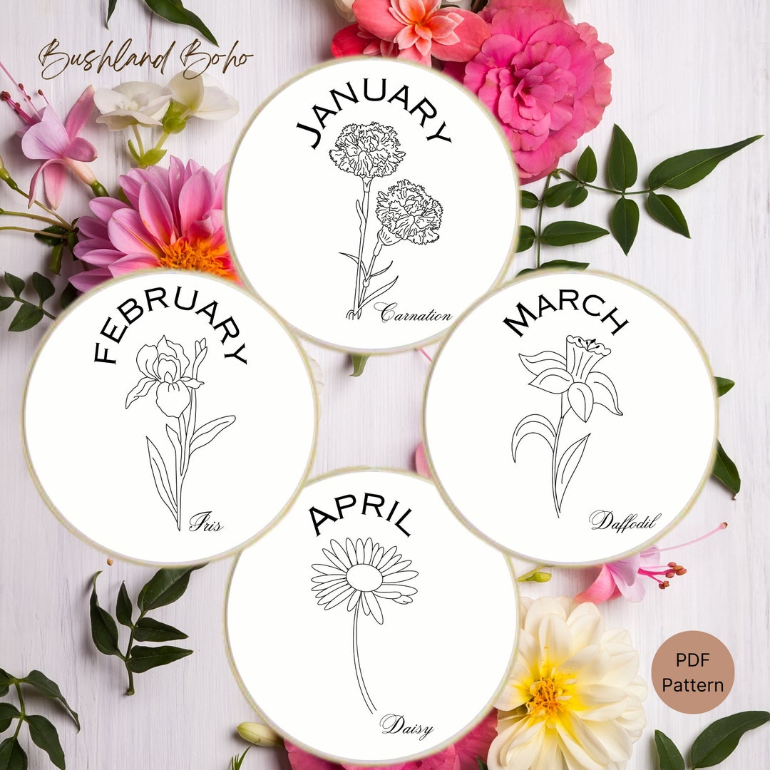 Birth Flowers - Hand Embroidery Pattern Bundle, Instant PDF Digital ...