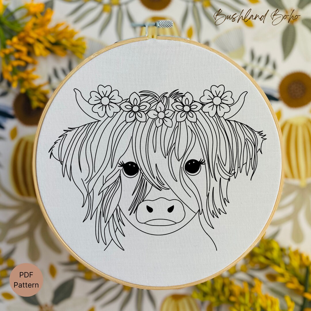 Highland Cow - Scottish Emblem - Hand-embroidered Design, Instant ...