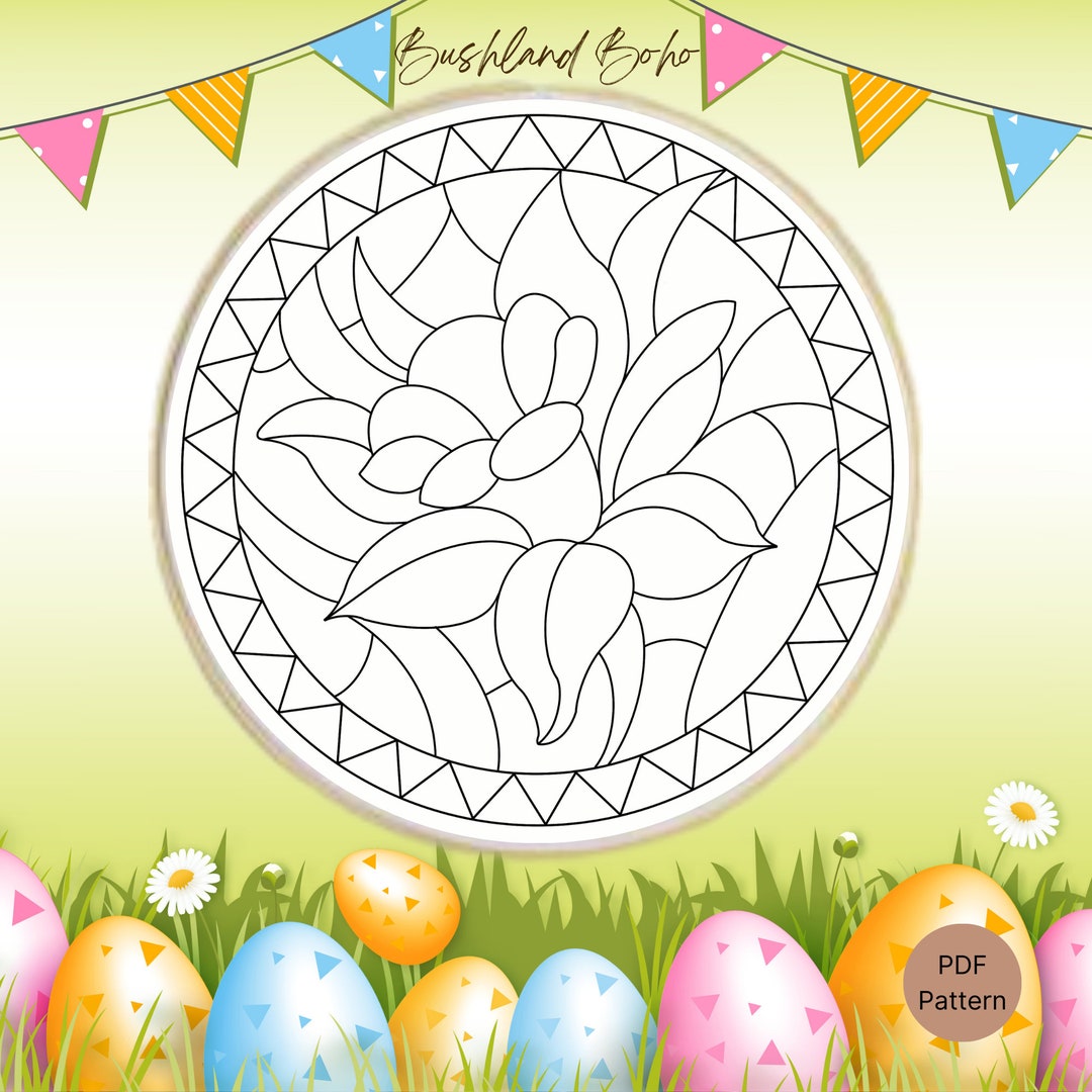 Easter Daffodil Stained Glass Hand Embroidery Pattern, Instant Digital ...