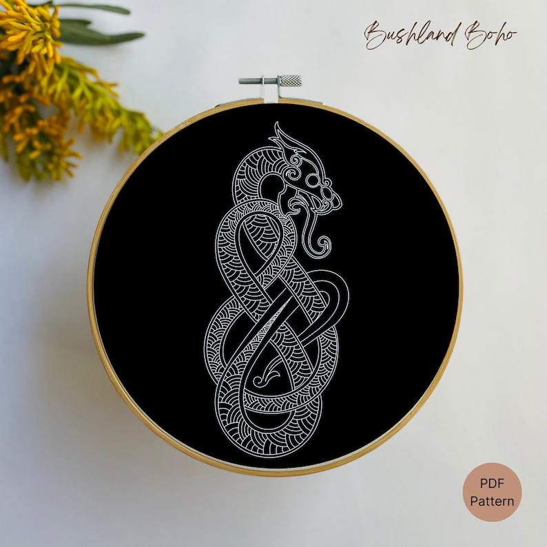 Viking Dragon Hand Embroidery Pattern: Beginner DIY (PDF Download) - Etsy