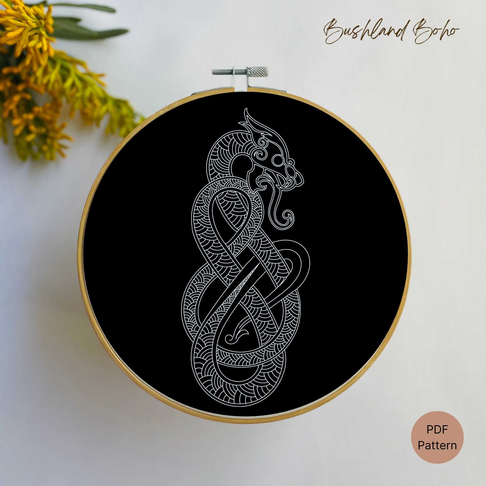 Viking Dragon Hand Embroidery Pattern: Beginner DIY (PDF Download) - Etsy