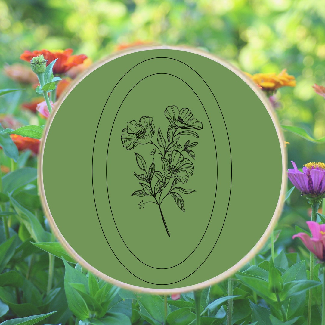Flower Embroidery Pattern - Oval Frame, Beginner Design (PDF Download ...