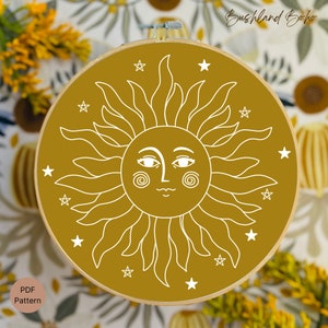 Stylised Sun - Pagan Sun Face - Hand-embroidered Design, Instant ...