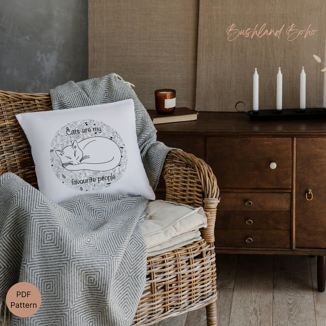 Cats Are My Favourite People: Boho Hand Embroidery Pattern. Instant ...