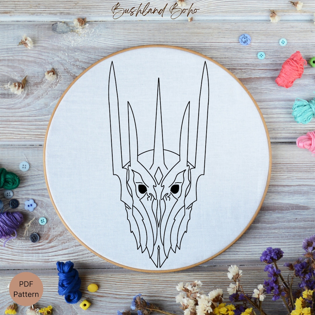 Sauron Mask - Lotr - Fantasy Hand Embroidery Pattern, Instant Digital ...