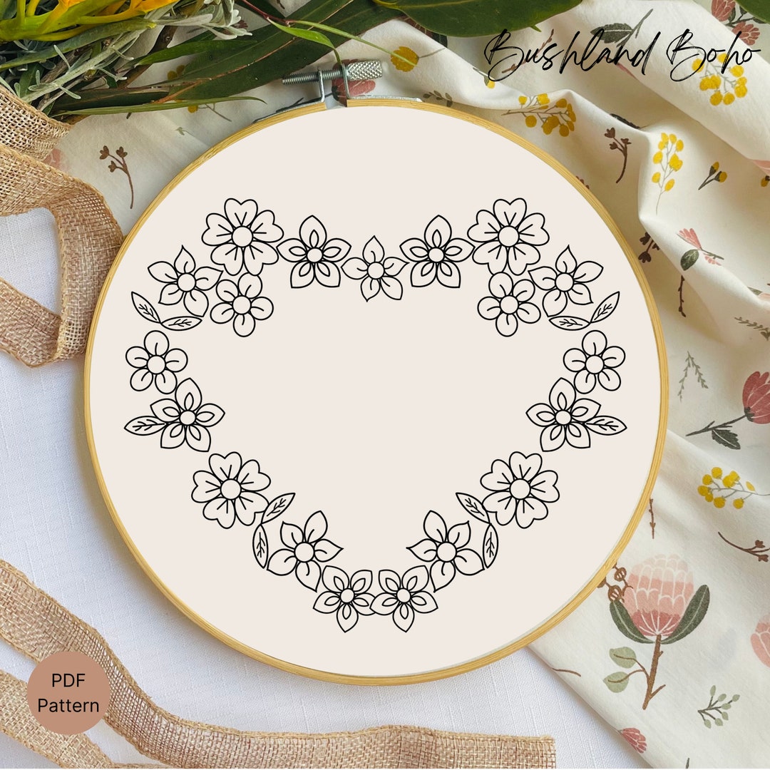 Flower Heart Embroidery Pattern – Hand-stitched Design (PDF Download ...