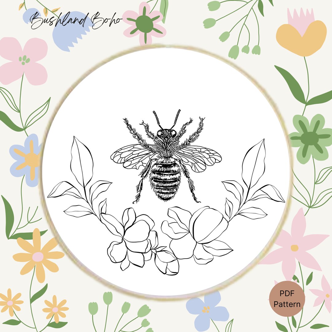 Hand-embroidered Bee With Floral Garland – Beginner Embroidery Pattern ...