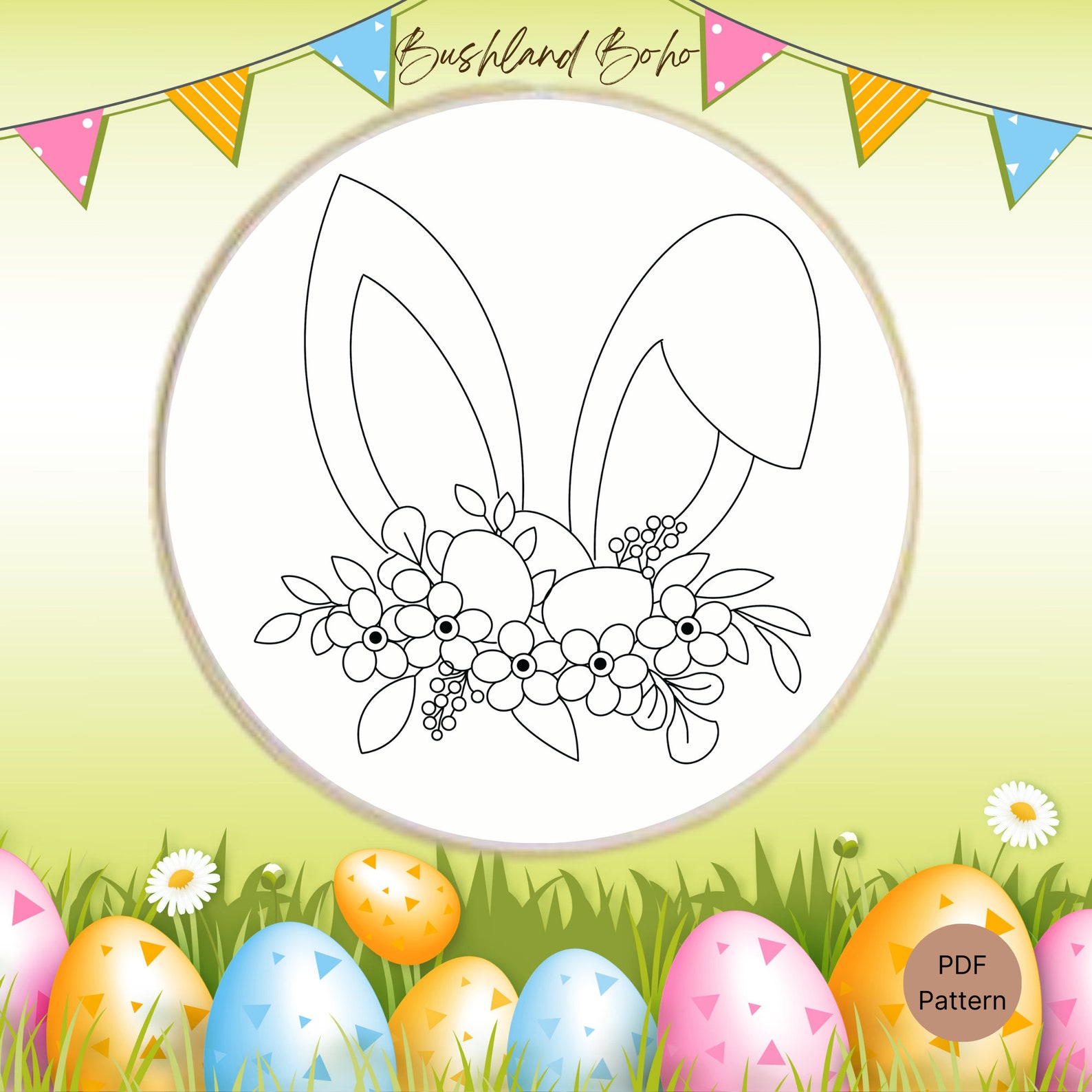 Easter Bunny Ears Embroidery Pattern, Instant PDF Digital Download ...