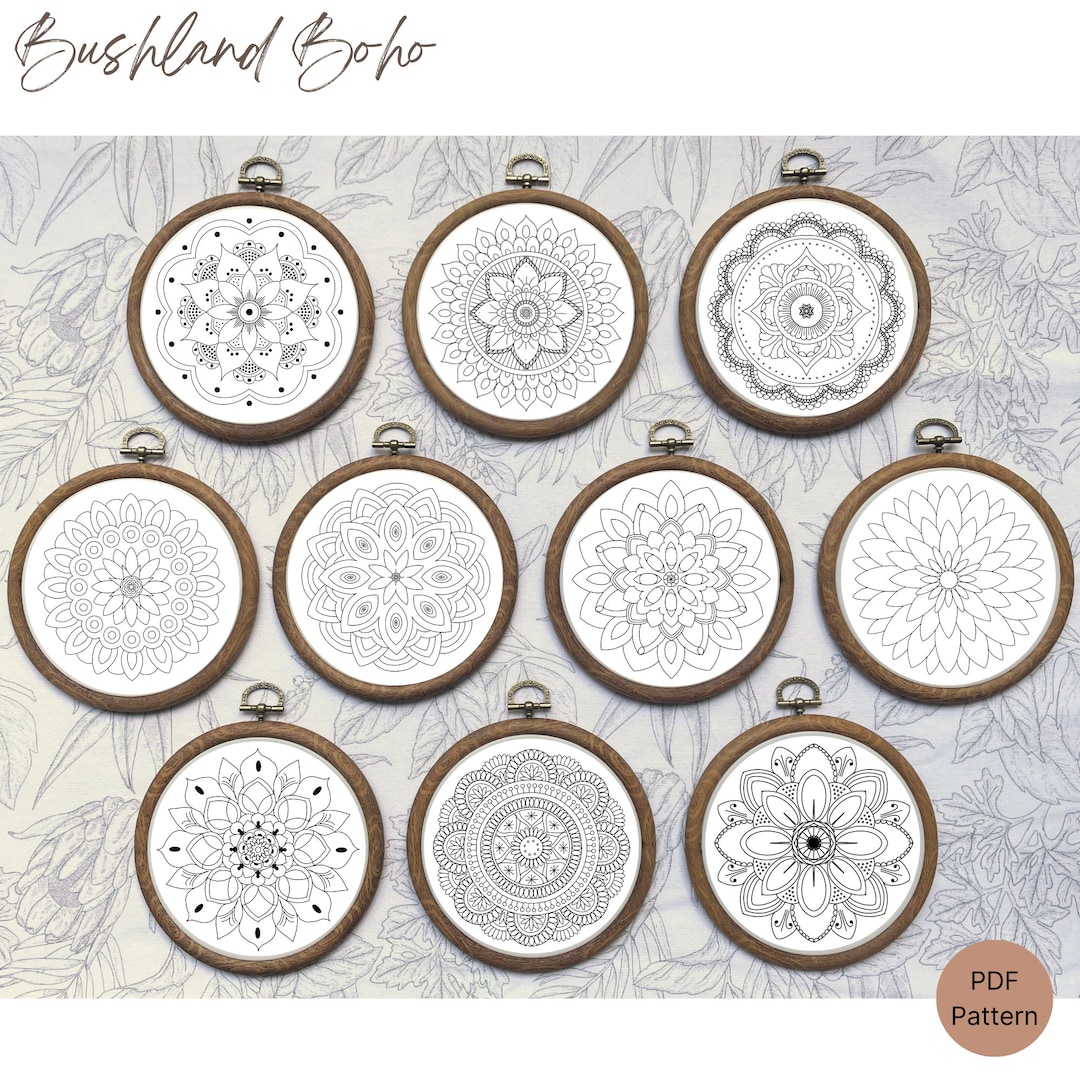 Mandala Embroidery Designs: 10 PDF Patterns, 3-8 Inch Sizes (digital ...