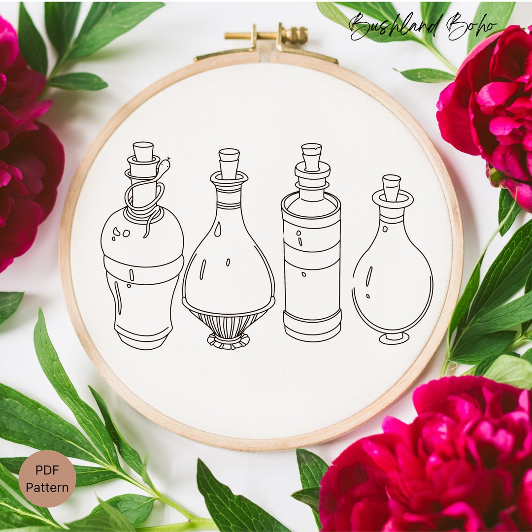 Vintage Bottles - Hand-embroidered Designs Potions, Perfumes, and ...
