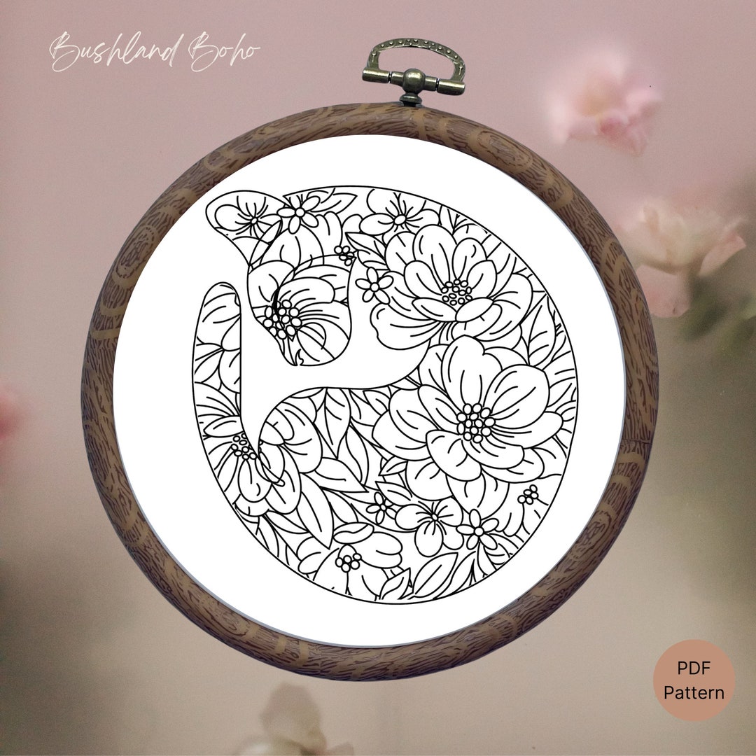 Boho Floral Cat Embroidery Pattern - Beginner Hand Stitch (PDF Pattern ...