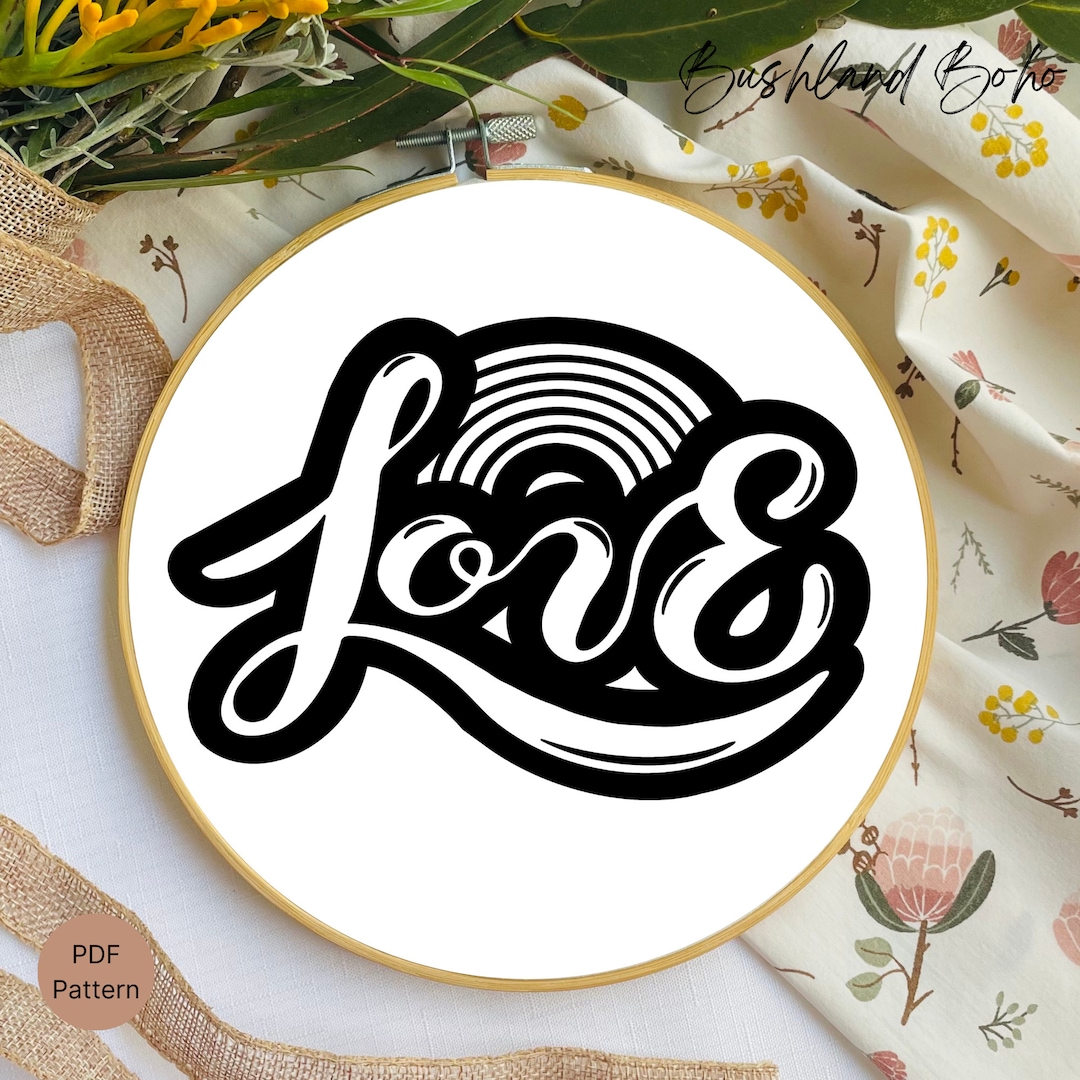 Retro Love Design With Rainbow - Hand-embroidered Design, Instant ...