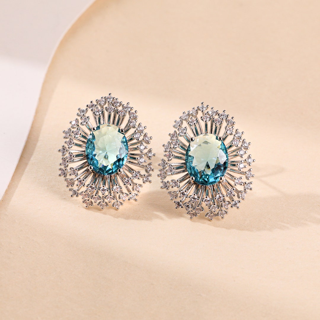 Blue Firework Burst Crystal Stud Earrings, Women's Crystal-embedded ...