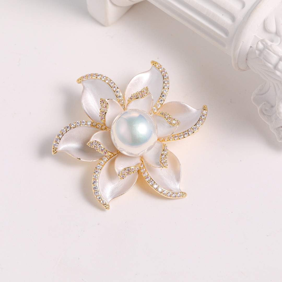 Women's Pearl Brooch, White Mother-of-pearl Wedding Brooch, Double ...