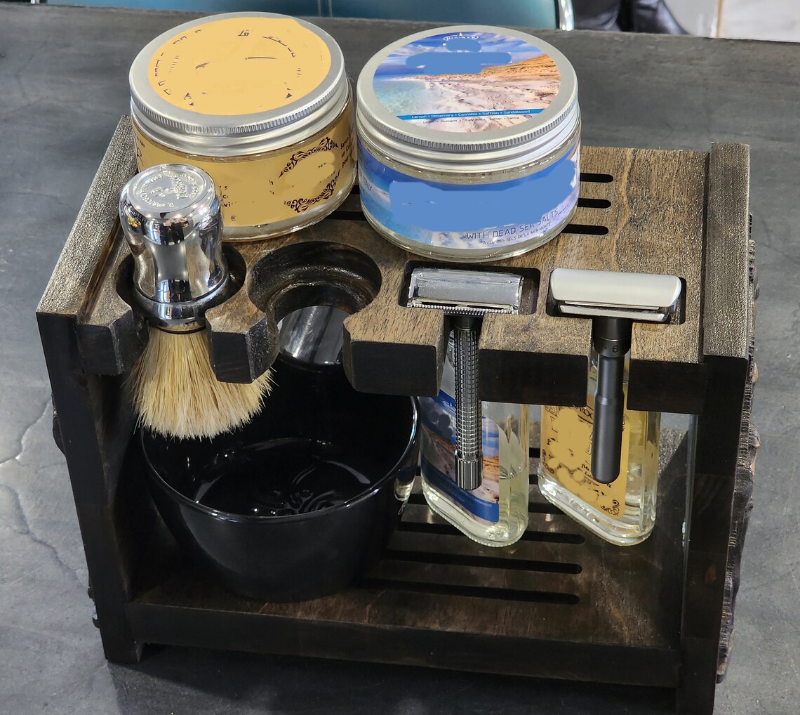 Shaving Accessories Shelf Made of Hard Wood, 2 Slots for Shaving ...