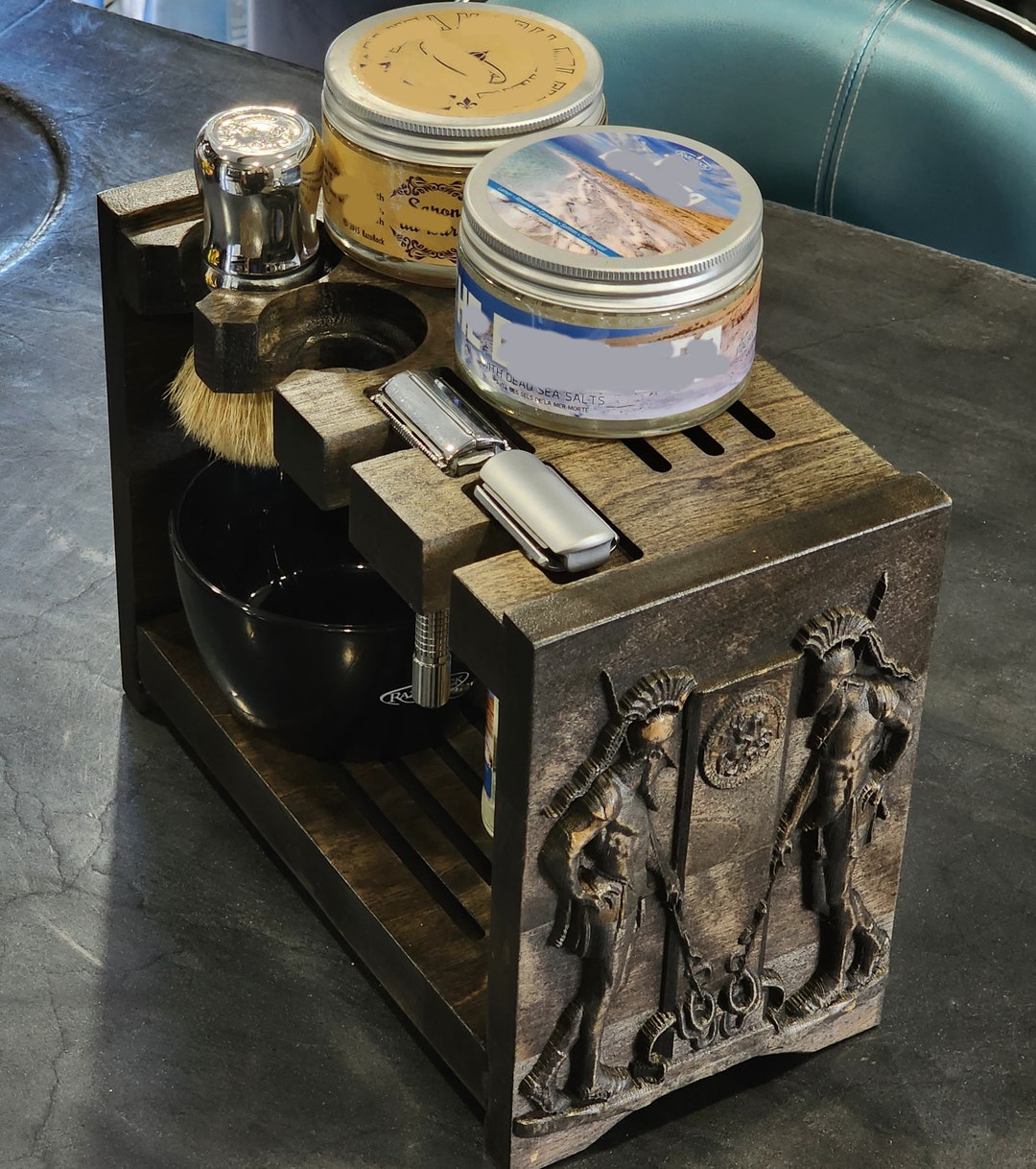 Shaving Accessories Shelf Made of Hard Wood, 2 Slots for Shaving ...