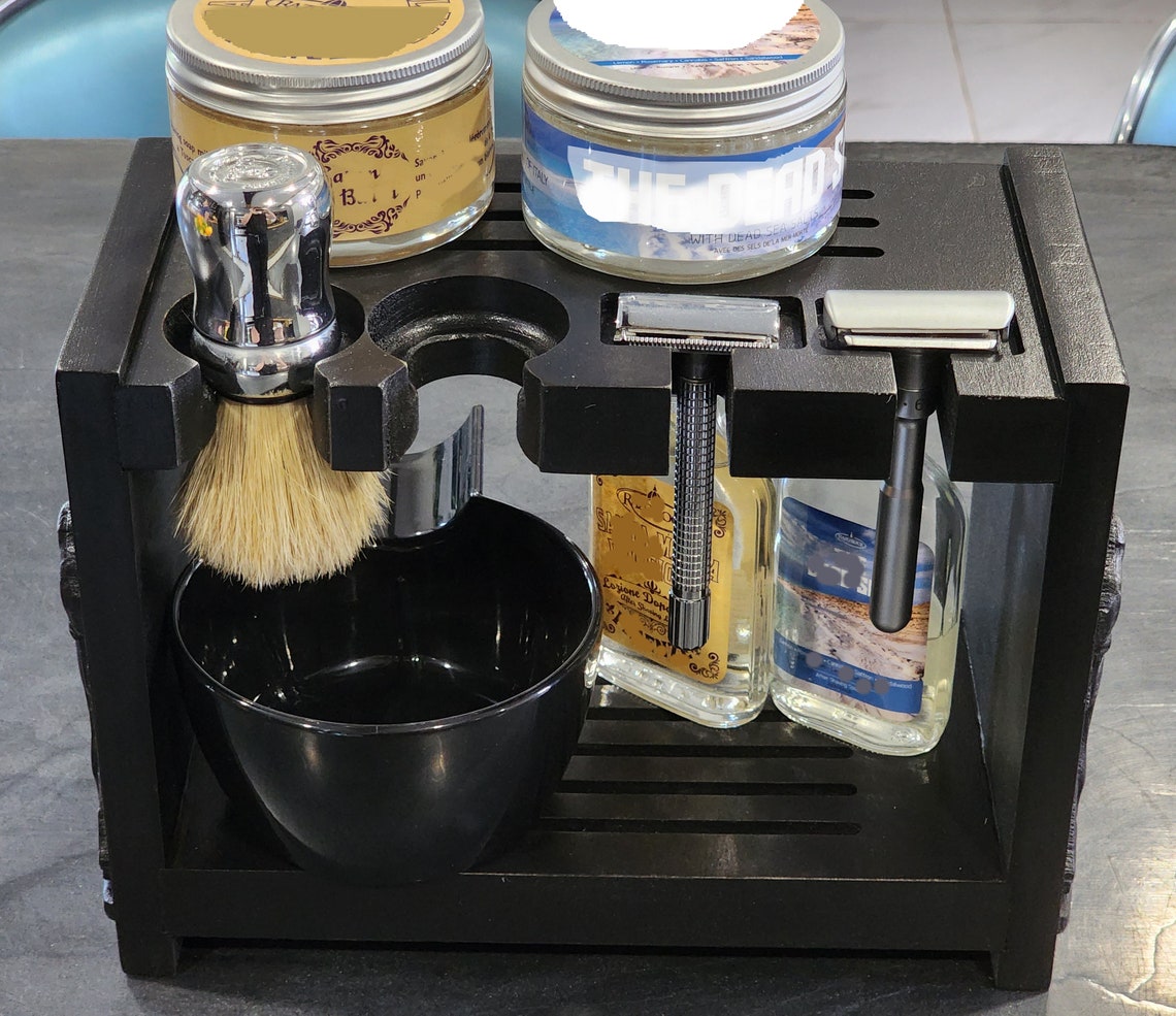 Shaving Accessories Shelf Made of Hard Wood, 2 Slots for Shaving ...