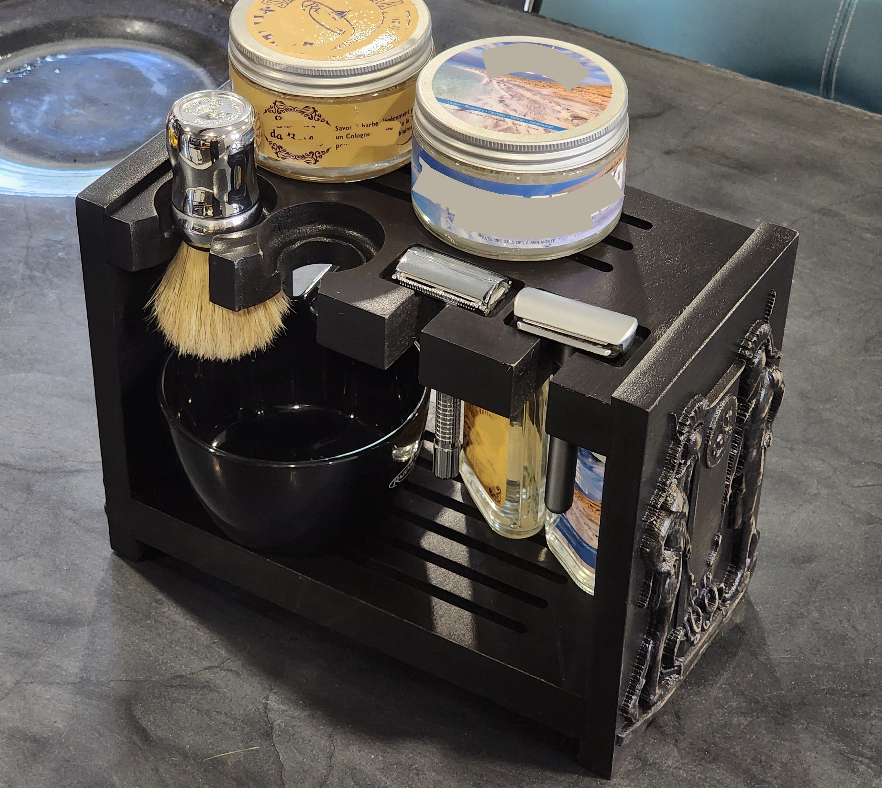 Shaving Accessories Shelf Made of Hard Wood, 2 Slots for Shaving ...