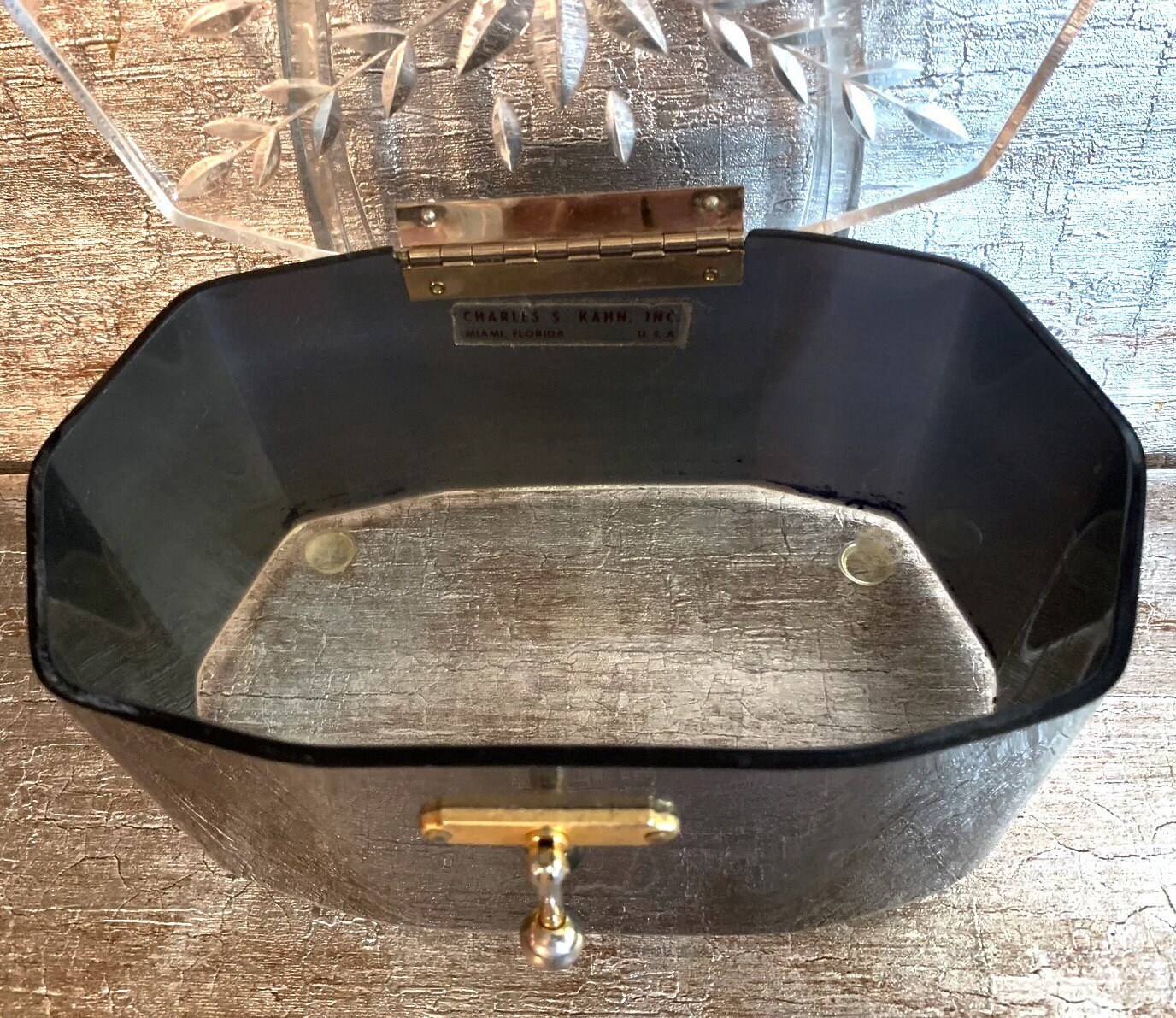 Vtg Charles Kahn Inc Miami Florida Lucite Box Purse Floral Etched ...