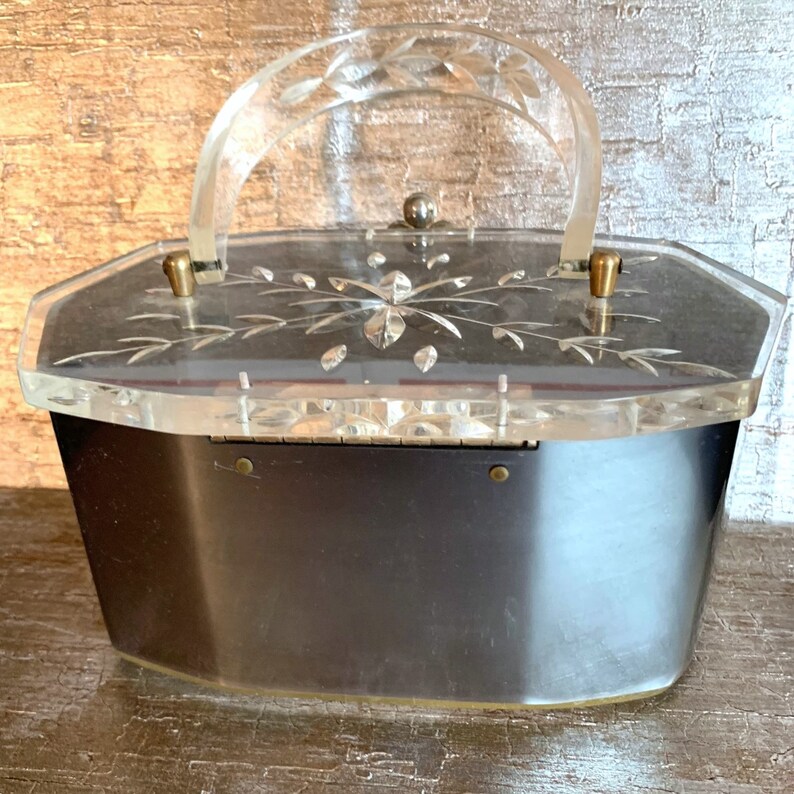 Vtg Charles Kahn Inc Miami Florida Lucite Box Purse Floral Etched ...