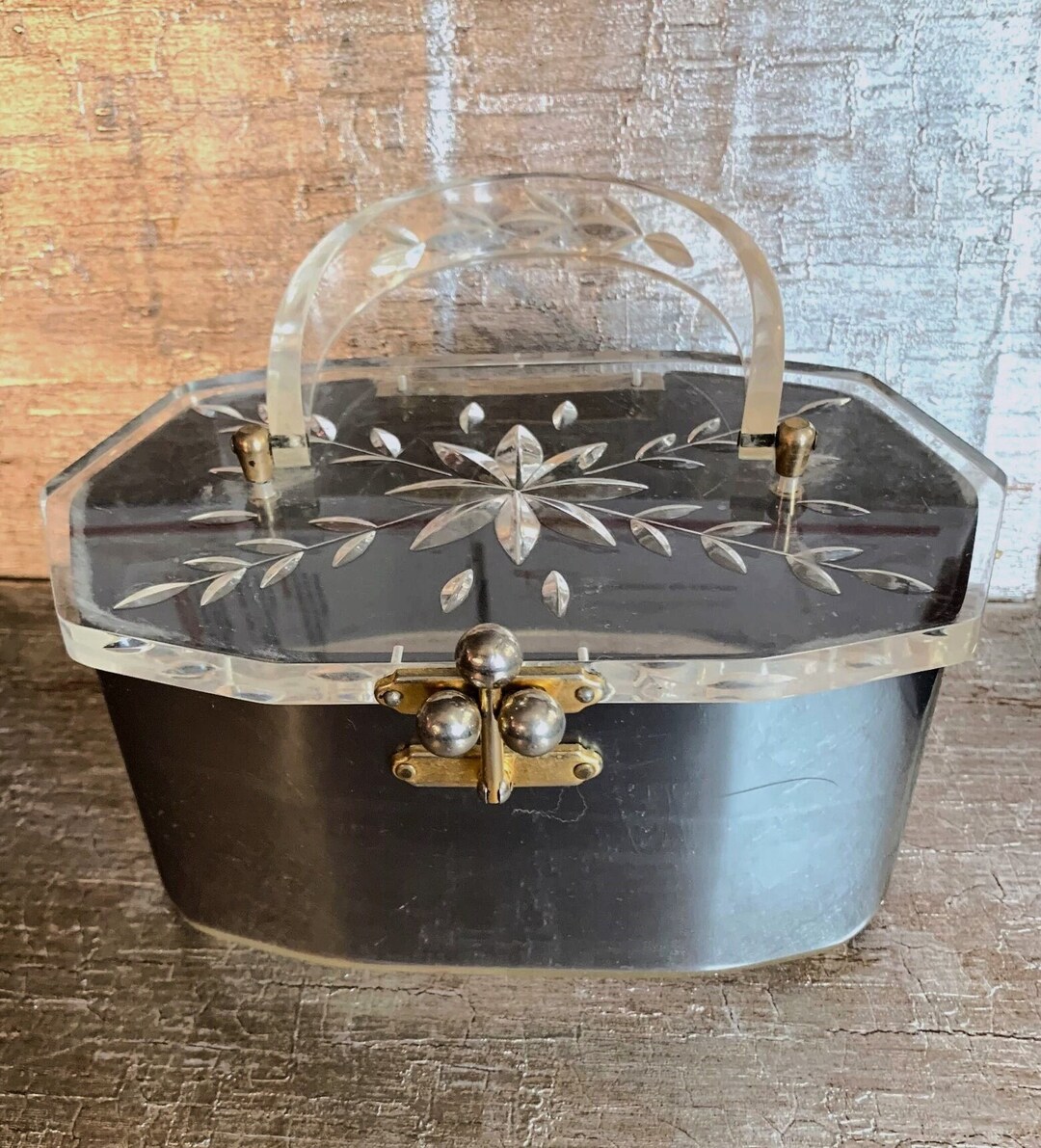 Vtg Charles Kahn Inc Miami Florida Lucite Box Purse Floral Etched ...