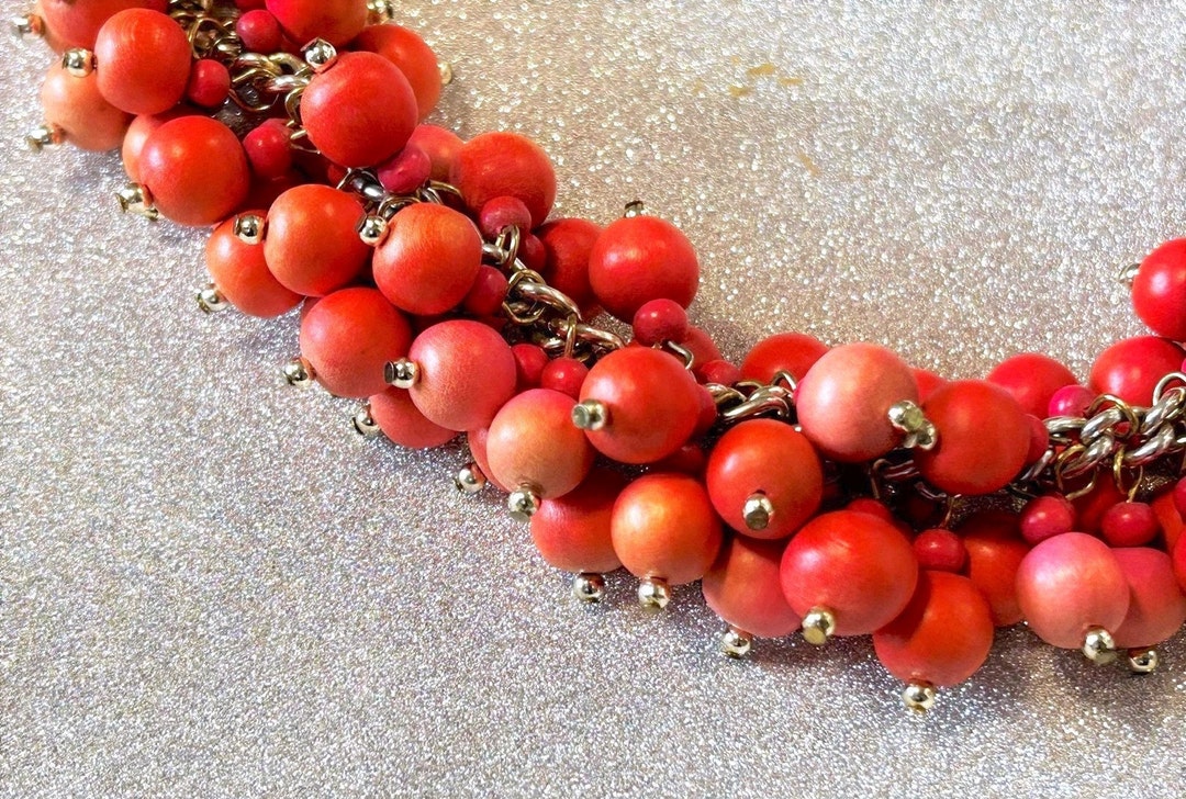 Vintage Wooden Beaded Cha Cha Shaker Statement Necklace Silver Tone ...