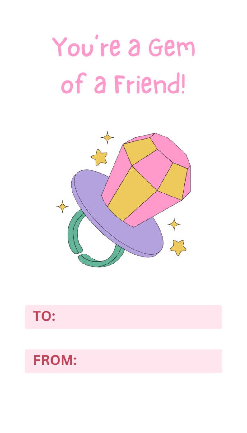 Ring Pop Printable Valentine Cards / You're A Gem of a Friend - Etsy