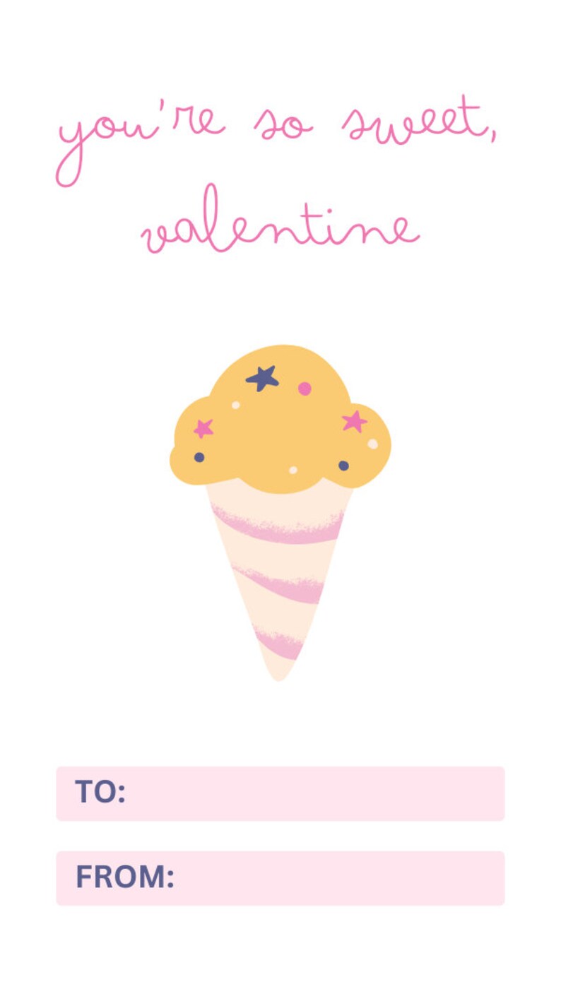 Ice Cream Printable Valentine Cards / You're so Sweet / Digital ...