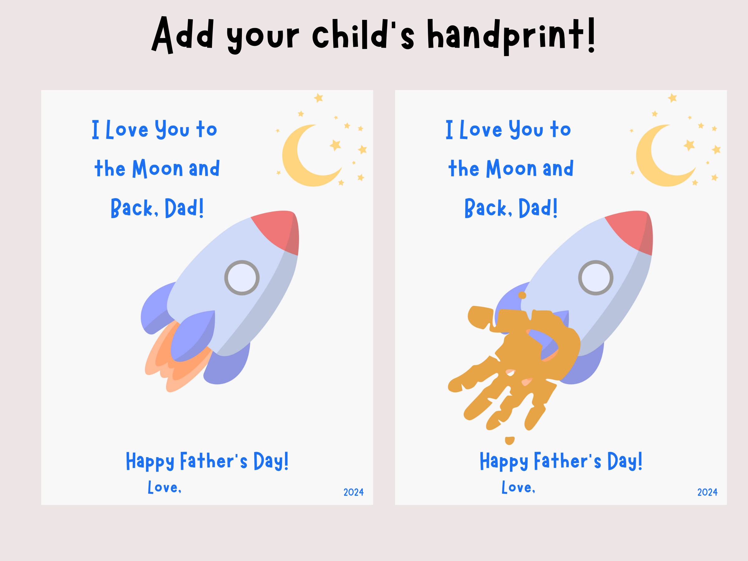 Father's Day Rocket Handprint Art Printable I Love You to the Moon and ...