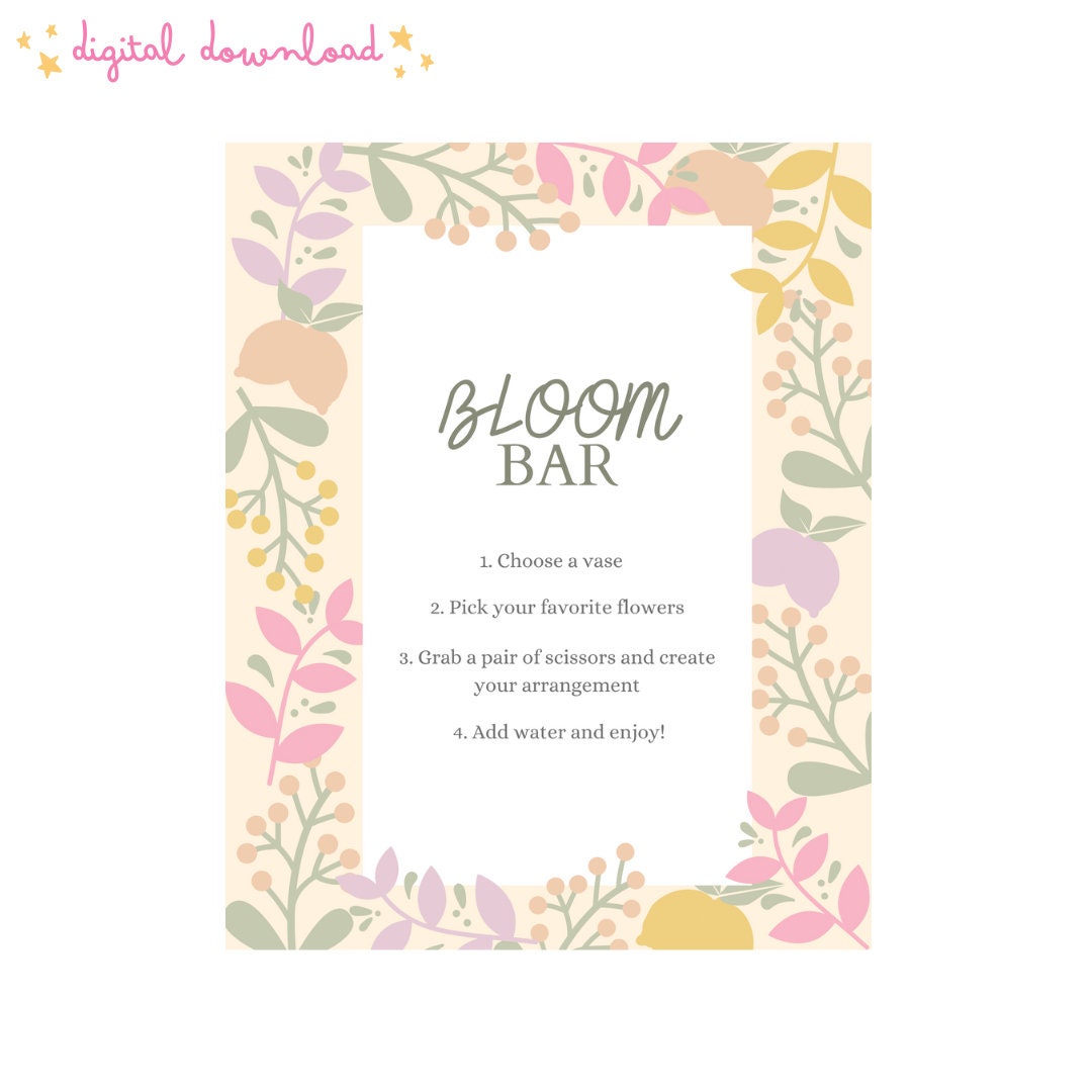 Bloom Bar Printable / Flower Bar / Baby Shower / Bridal Shower / Build ...
