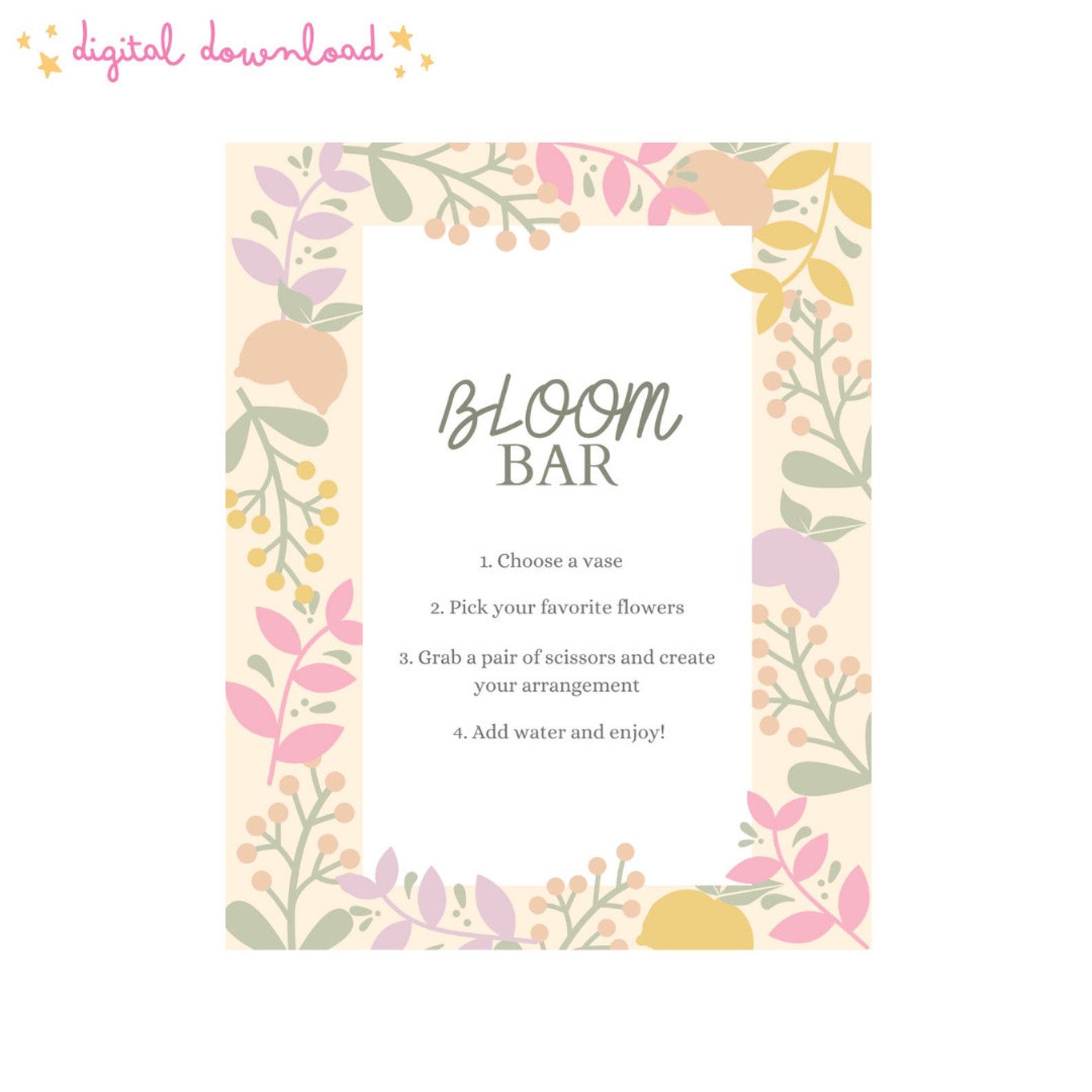 Bloom Bar Printable / Flower Bar / Baby Shower / Bridal Shower / Build ...