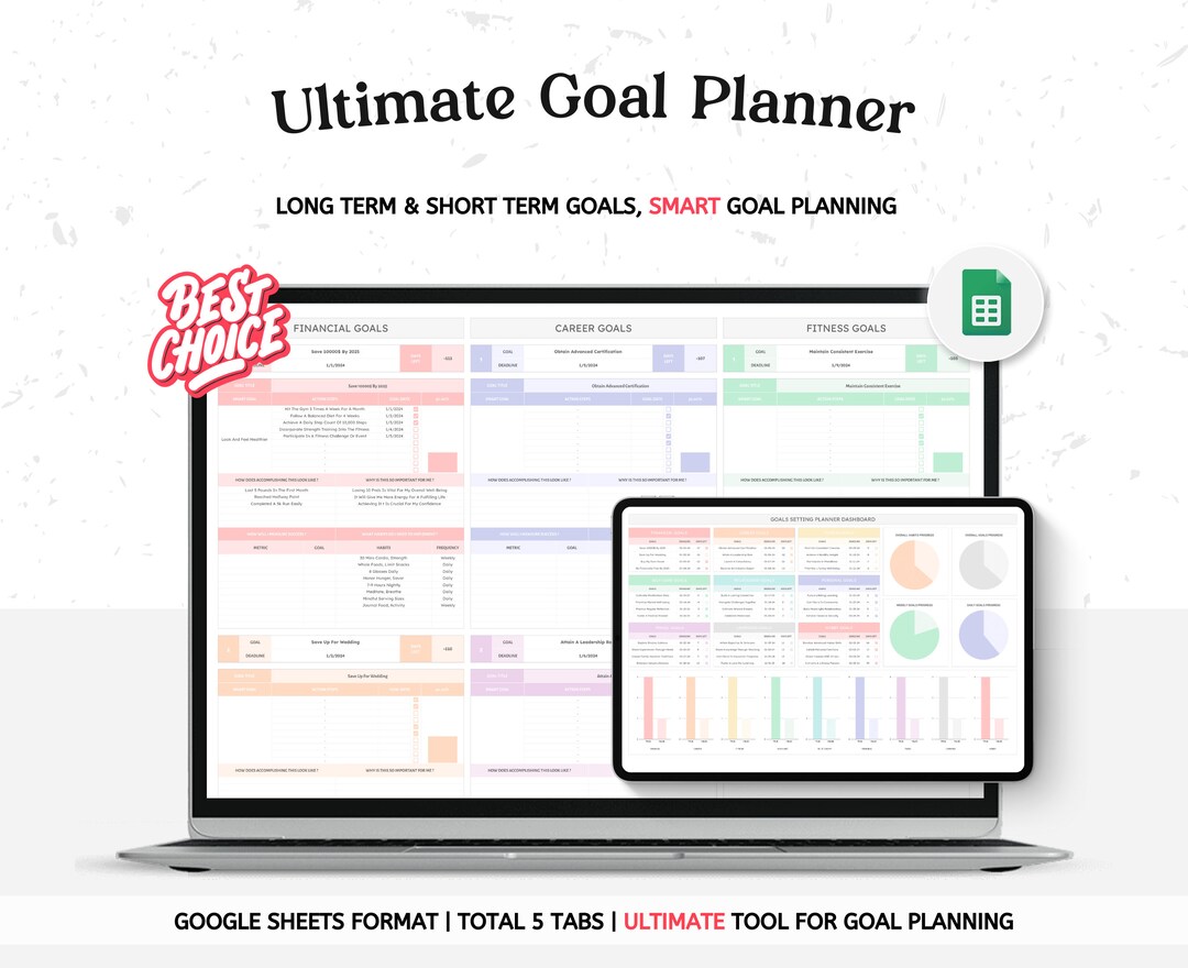 2025 Goal Setting Planner & Google Sheets Tracker | SMART Goals, Daily ...