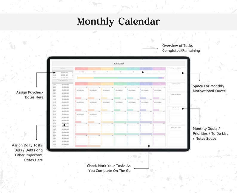2024 - 2025 Monthly Calendar Google Sheets Task Tracker Spreadsheet ...