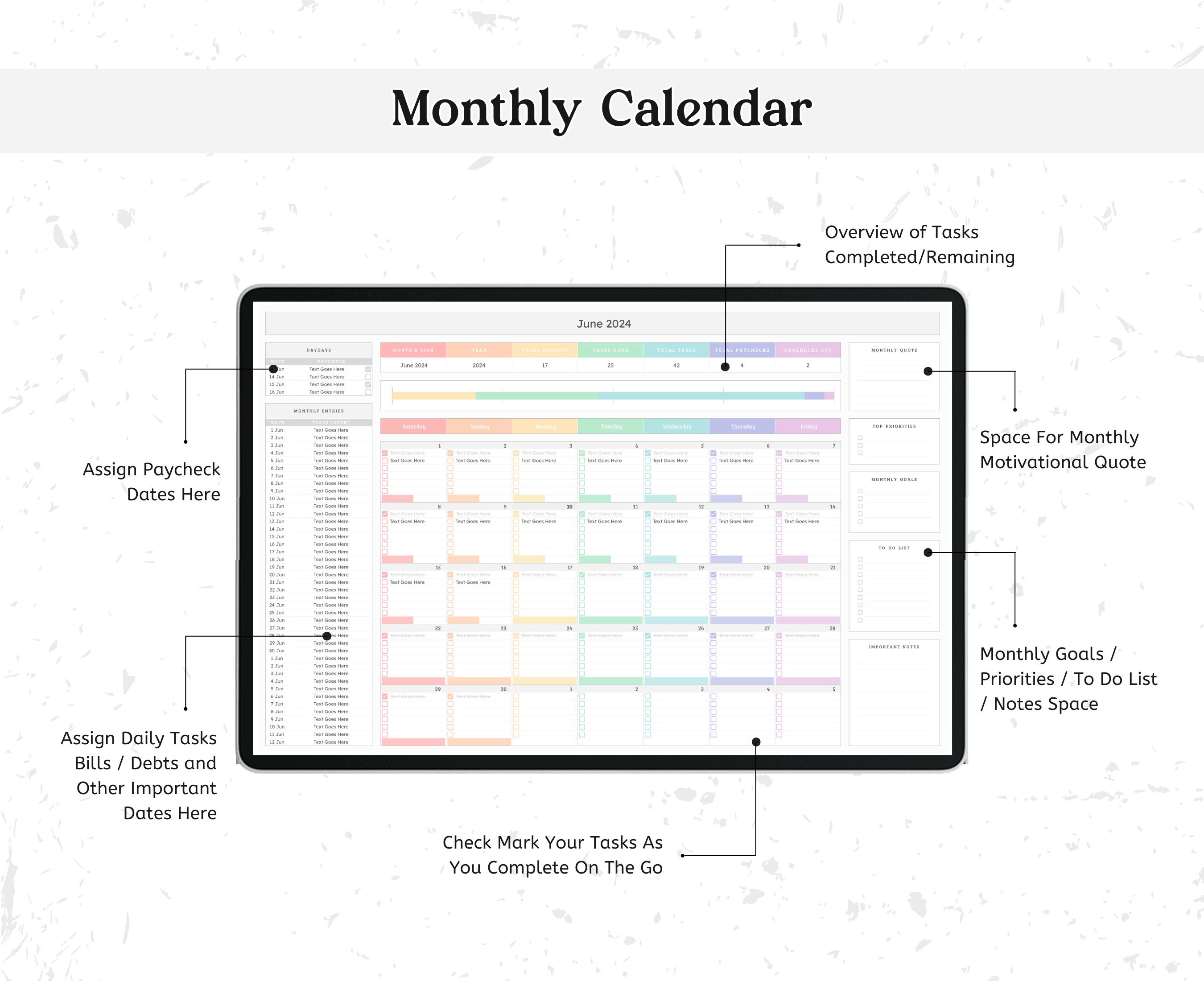 2024 - 2025 Monthly Calendar Google Sheets Task Tracker Spreadsheet ...