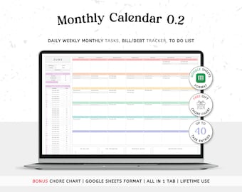 2024 - 2025 Monthly Calendar Google Sheets Task Tracker Spreadsheet ...