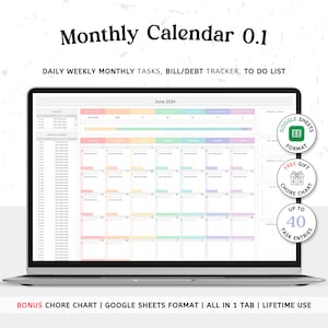 2024 - 2025 Monthly Calendar Google Sheets Task Tracker Spreadsheet ...