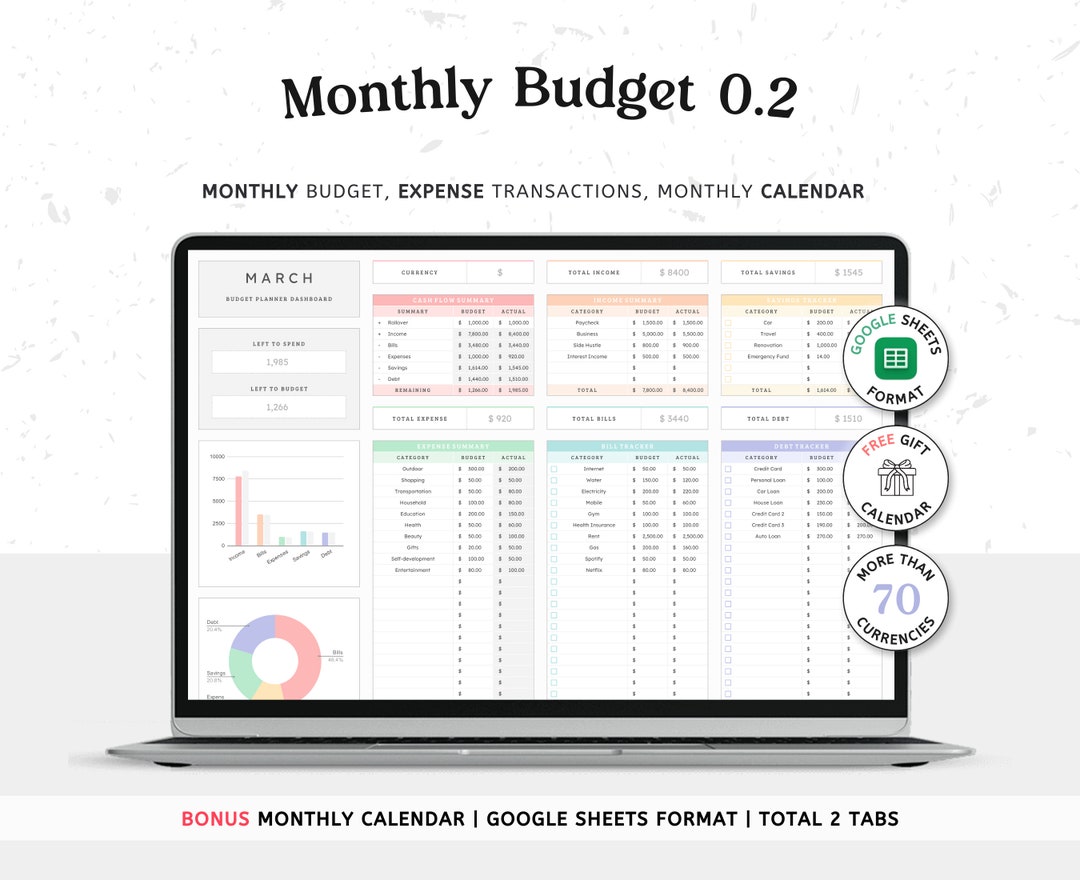 Simple Monthly Budget Planner Google Sheets Spreadsheet, Personal ...