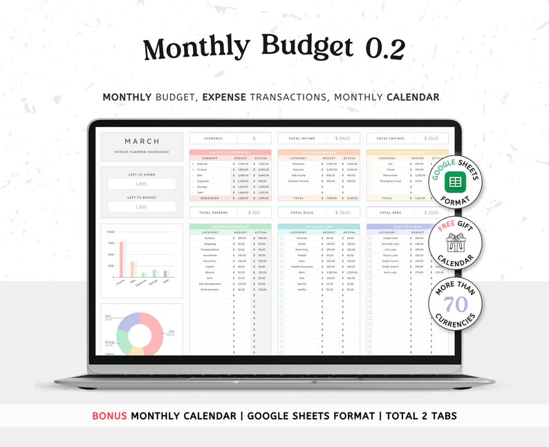 Simple Monthly Budget Planner Google Sheets Spreadsheet, Personal ...