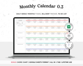 Monthly Calendar Google Sheets, 2024 2025 Planner, Task Tracker ...