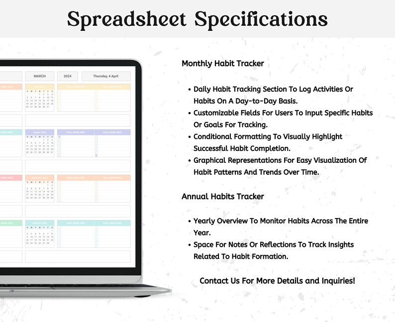 Daily Habit Tracker Spreadsheet Google Sheets Template, Daily Weekly ...