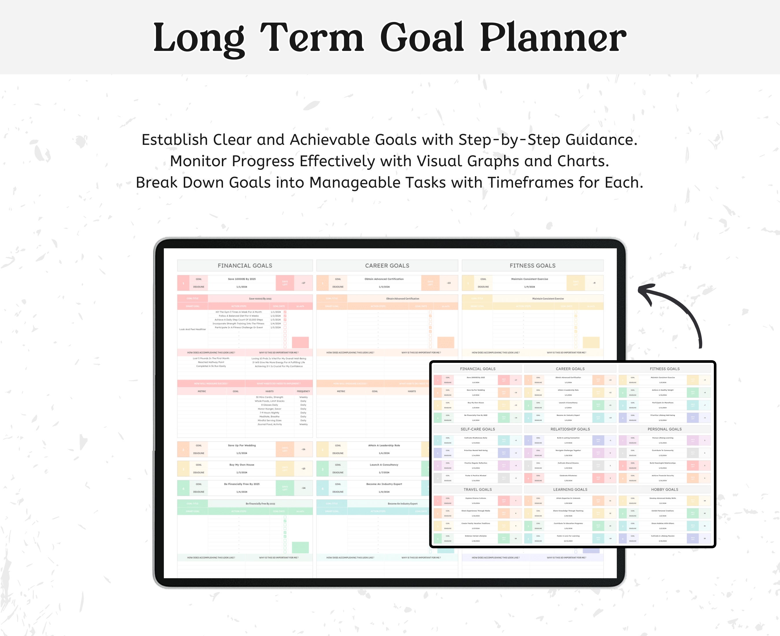 2025 Goal Setting Planner & Google Sheets Tracker | SMART Goals, Daily ...
