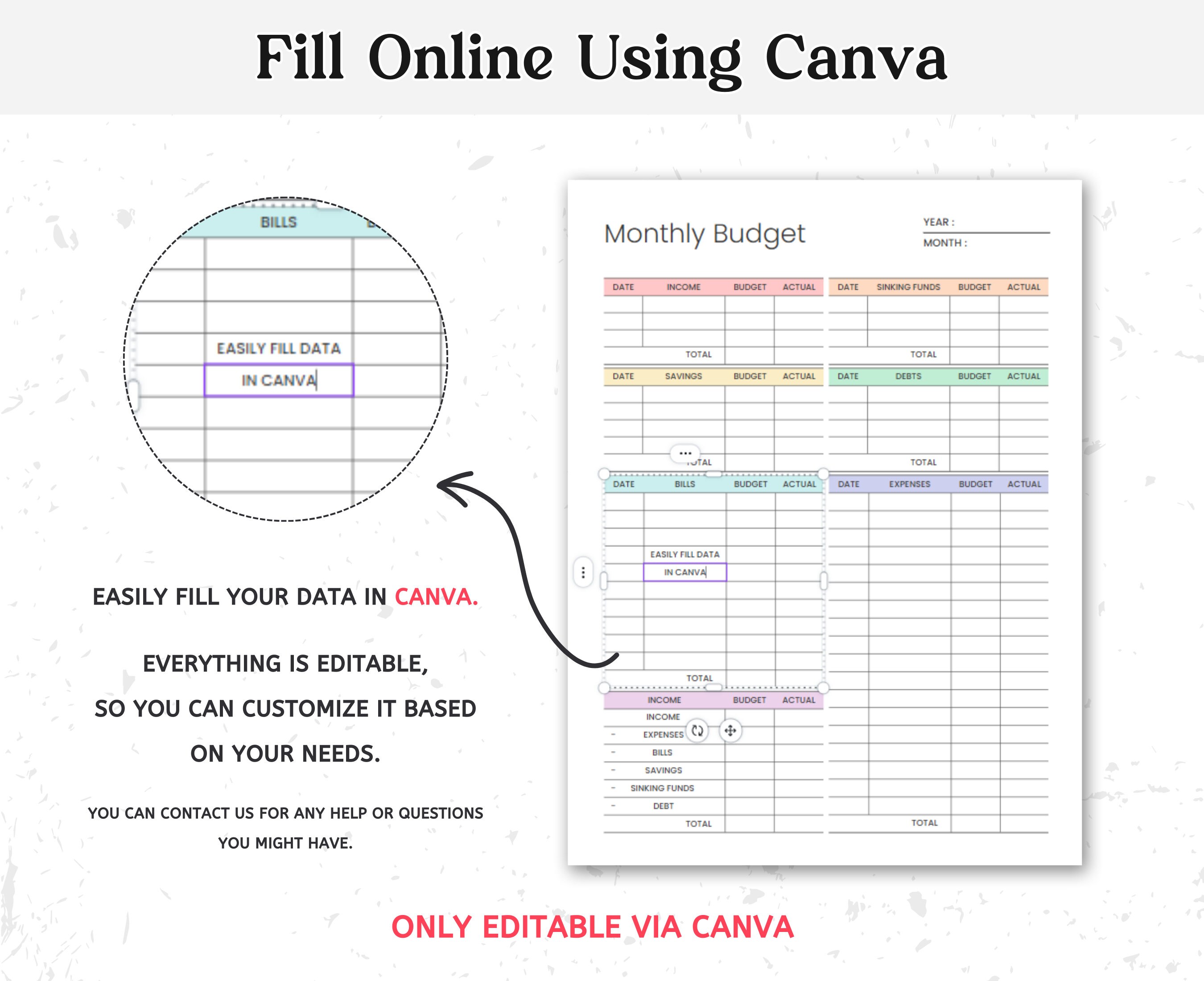 Monthly Budget Planner Template, Canva Editable File, Budget by ...