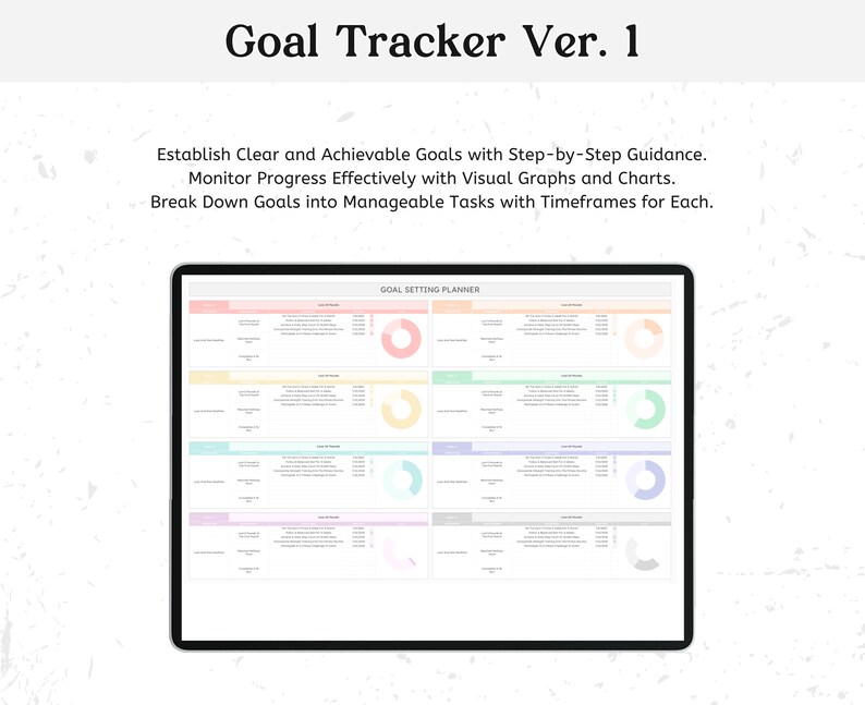 Goal Setting Planner Spreadsheet, Editable Productivity Tracker ...